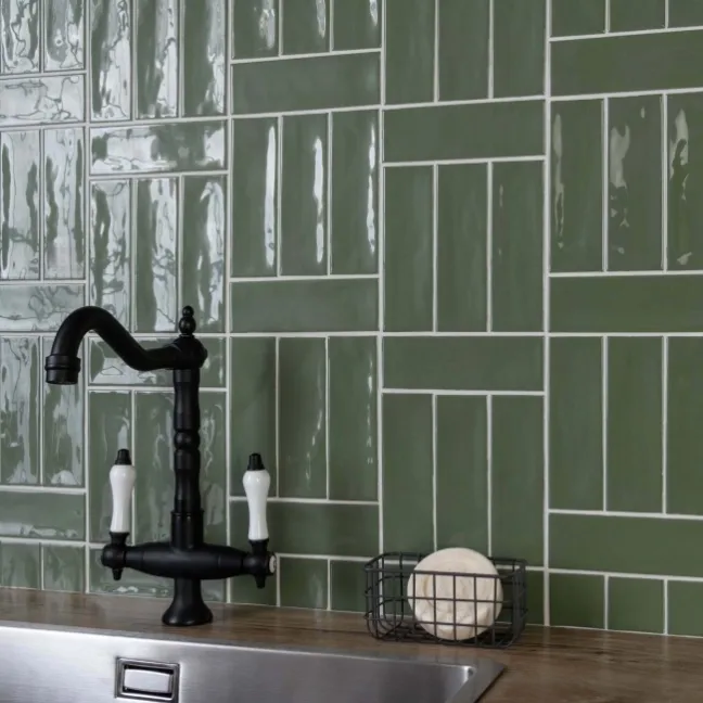 Hamlet Green Gloss Brick Tiles | Walls and Floors
