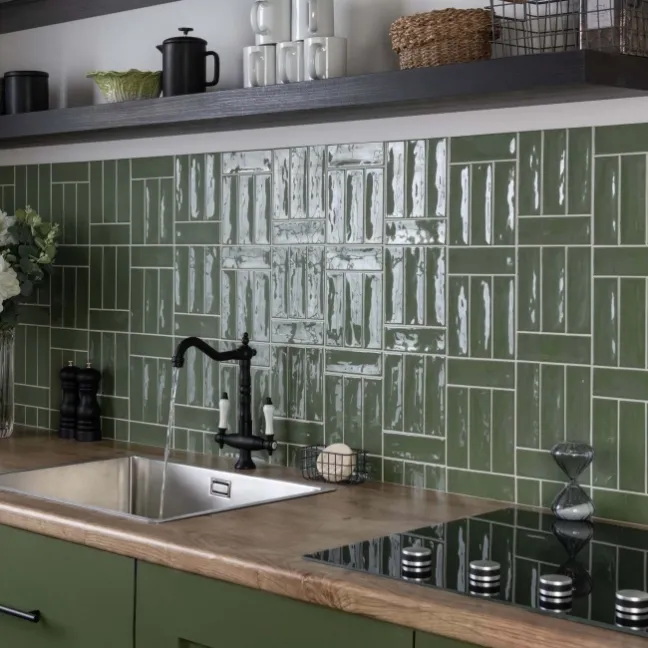 Hamlet Green Gloss Brick Tiles | Walls and Floors