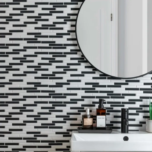Zora Black & White Matt Brick Effect Mosaic 347x300 Tiles
