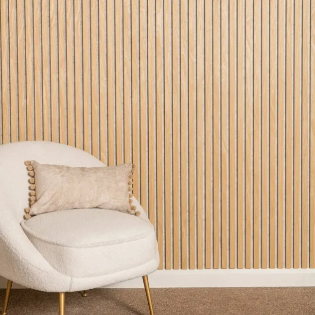 Trepanel® Oak Acoustic Wood Slat Panels Grey Felt | Walls & Floors