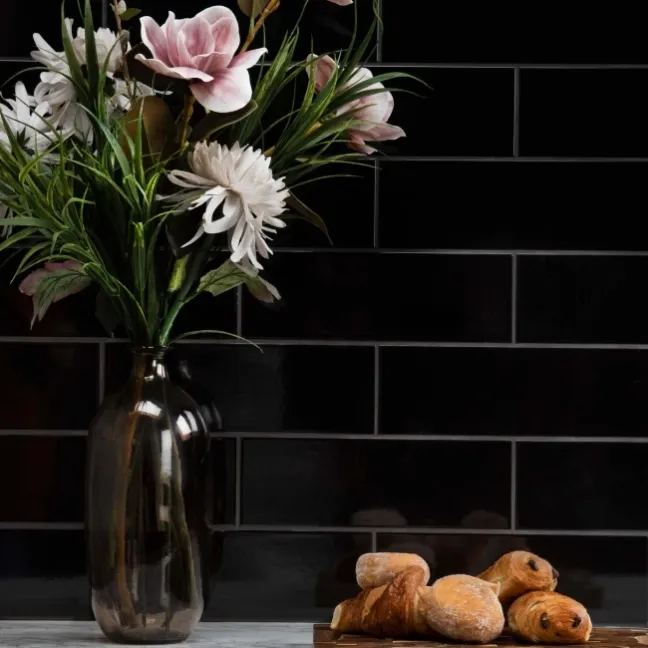 Rhian 30x10 Black Gloss Tiles | Walls and Floors