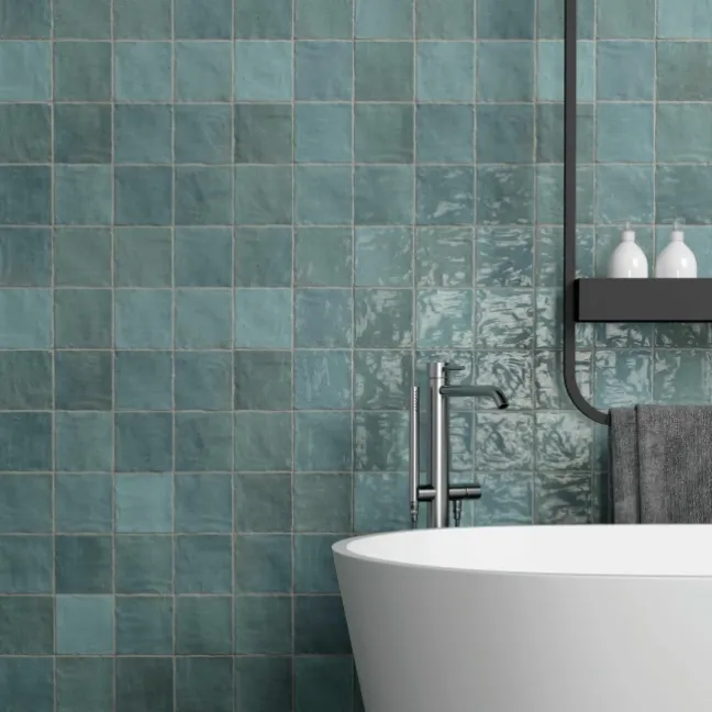 Zellige Mini Aqua Square Gloss Wall Tiles | Walls and Floors