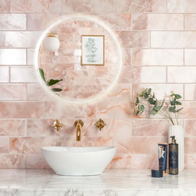Passion Onyx Blush Pink Marble Wall Tiles | Walls and Floors