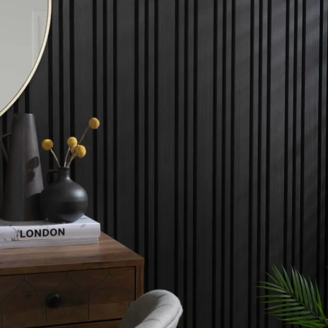 Trepanel Design® Multi-Width Noir Black Acoustic Wood Slat Wall Panels ...