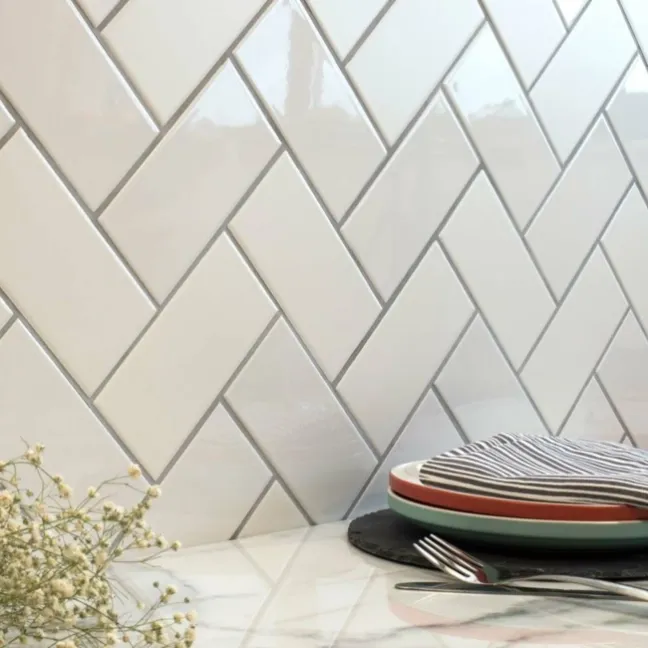 Whitechapel Gloss White Flat Mini Metro Tiles | Walls and Floors