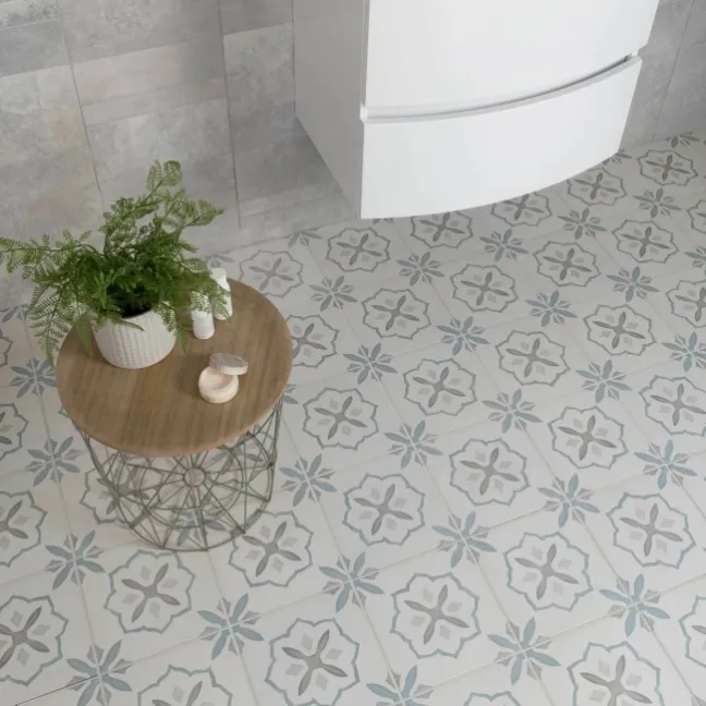 Blossom Cross Blue Matt Pattern Wall and Floor Tiles | Walls and Floors