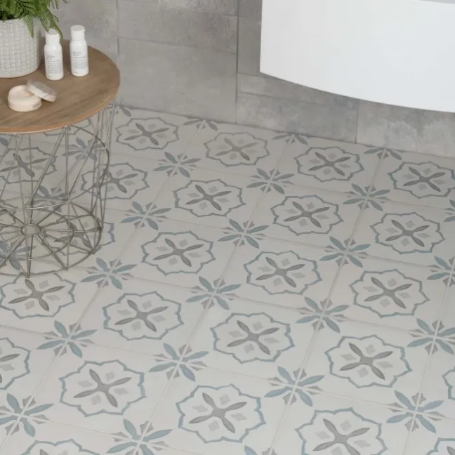 Blossom Cross Blue Matt Pattern Wall and Floor Tiles | Walls and Floors