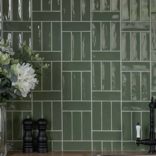 Hamlet Green Gloss Brick Tiles | Walls and Floors