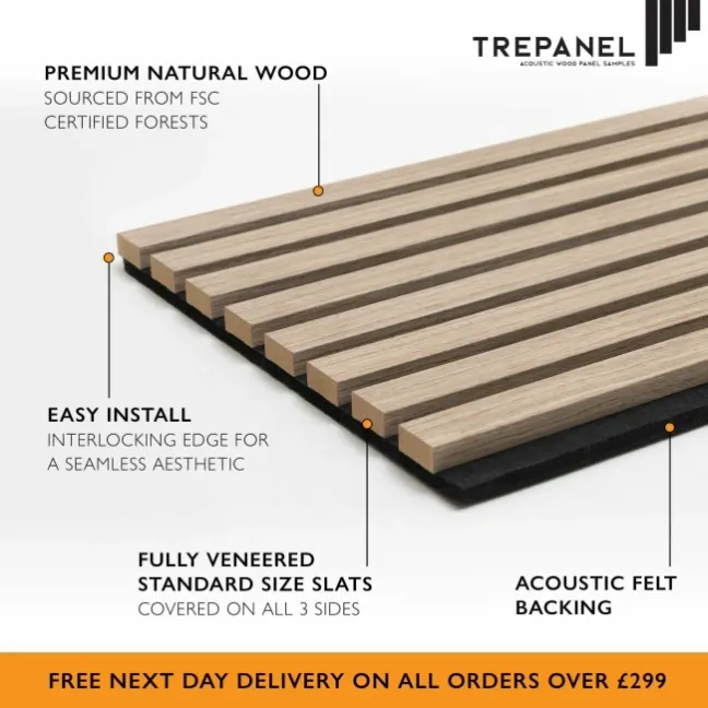 Trepanel® Smoked Oak Acoustic Wood Slat Panels | Walls & Floors