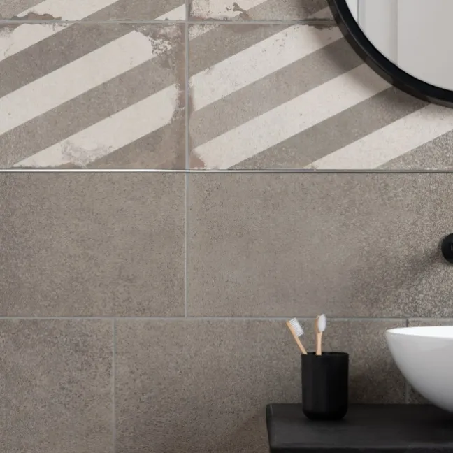 Brixton Taupe Grey Striped Matt Pattern Wall Tiles | Walls and Floors