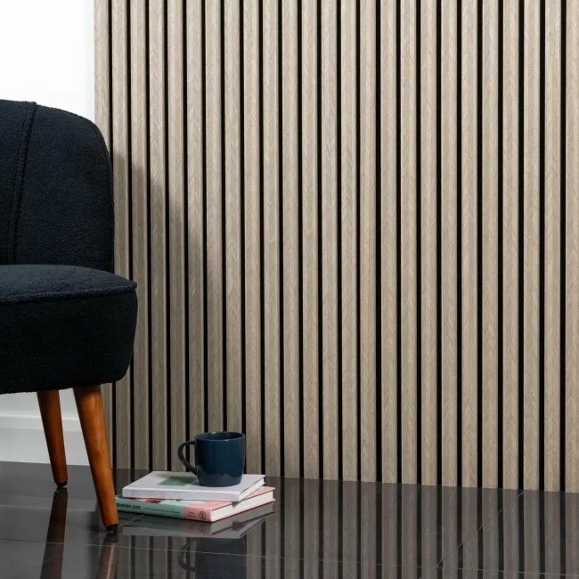 Trepanel® Chevron Hessian Beige Acoustic Wood Slat Panels | Walls & Floors