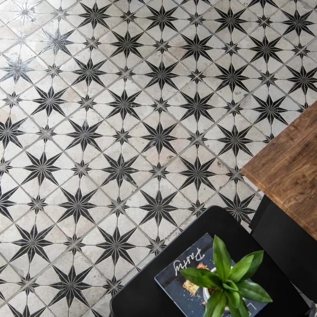 Cinders® Lux Star Noir Layer Tech Pattern Tile | Walls and Floors