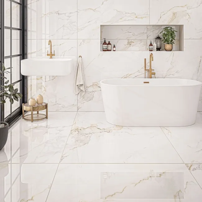Marshall Gold Vein Polished Marble Effect Tiles 1200x1200 | Walls and ...
