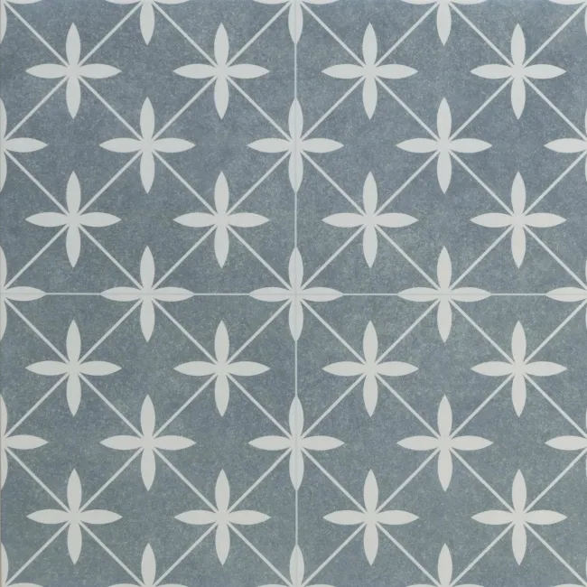 Winslow Blue and White Matt Patterned Floor Tiles | Walls & Floors