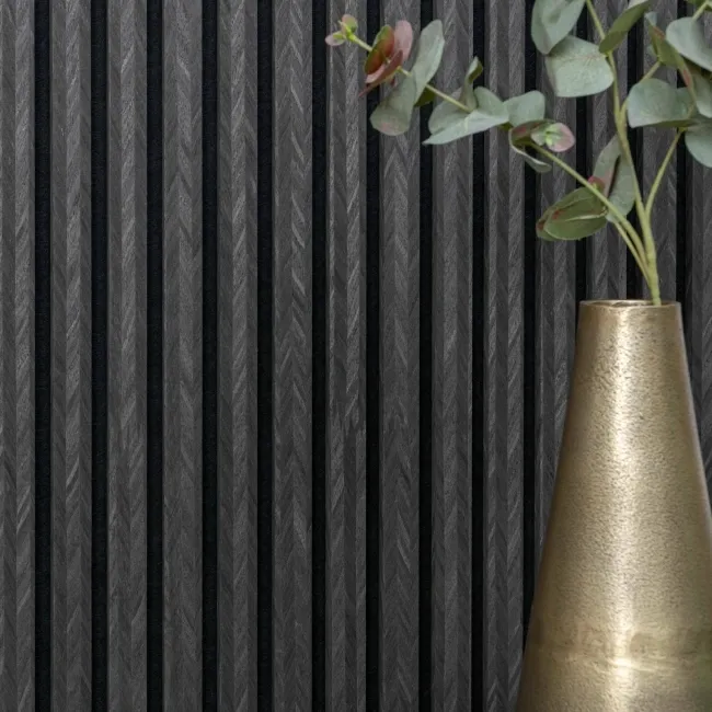 Trepanel® Chevron Noir Black Acoustic Wood Slat Panels | Walls & Floors