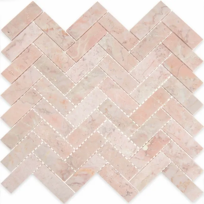 Himalayan Pink Honed Marble Herringbone Mosaic Wall and Floor Tile