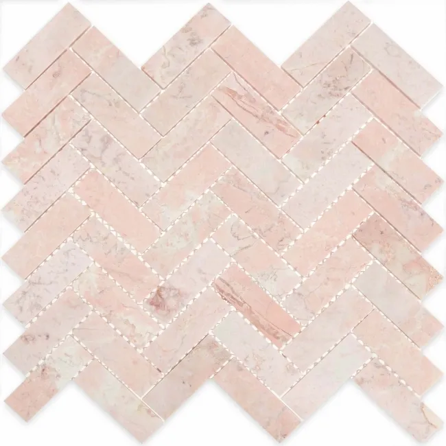Himalayan Pink Honed Marble Herringbone Mosaic Wall and Floor Tile