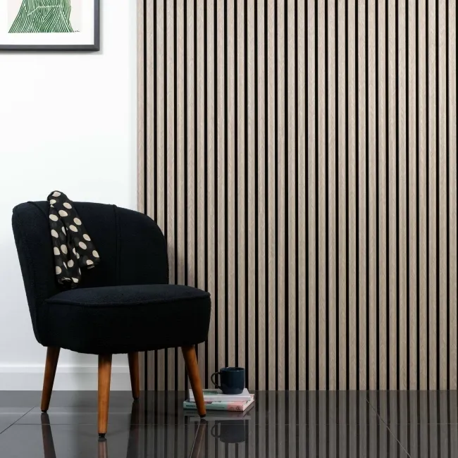 Trepanel® Chevron Hessian Beige Acoustic Wood Slat Panels | Walls & Floors