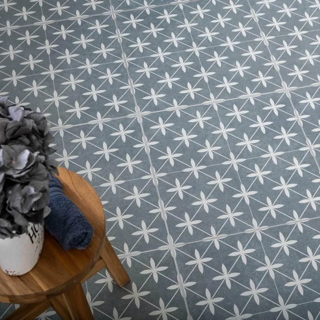Winslow Blue and White Matt Patterned Floor Tiles | Walls & Floors
