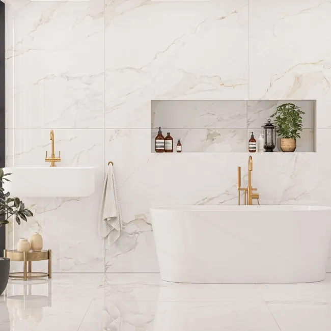 Marshall Gold Vein Polished Marble Effect Tiles 1200x1200 | Walls and ...