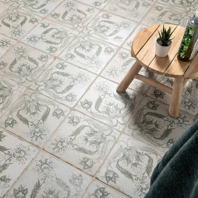 Helix Sage Green Matt Patterned Wall and Floor Tiles | Walls and Floors