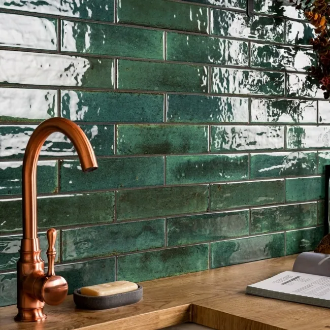 Hope Olive Gloss Brick Effect Wall Tiles | Walls and Floors