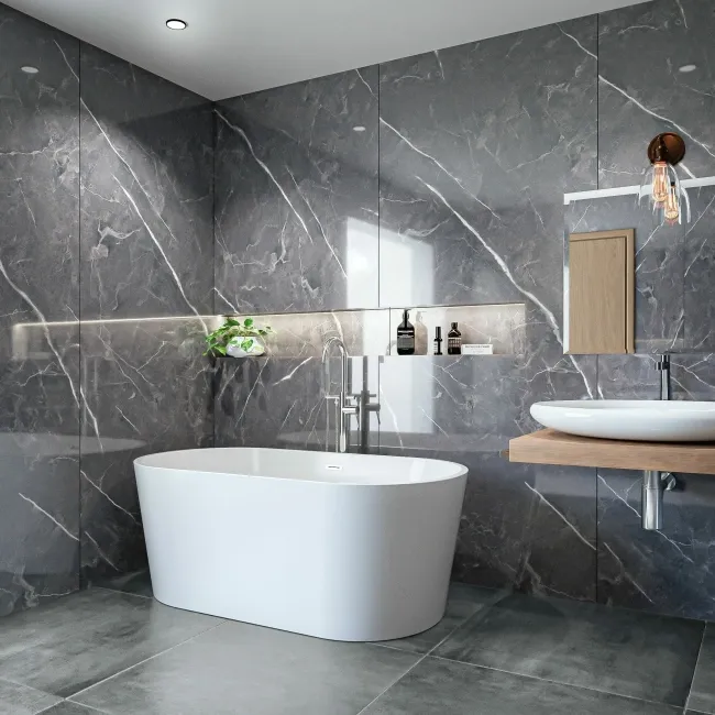 Trepanel Aqua® Gloss Grey Marble Effect Bathroom Panels | Walls and Floors