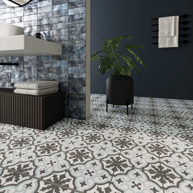 Zara Blue Patterned Porcelain Floor Tiles | Walls and Floors