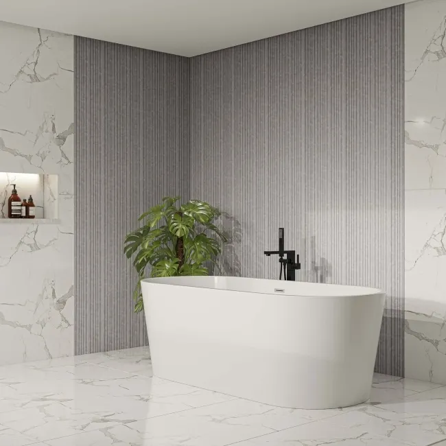 3D Waterproof Wall Panels | Light Grey Marble Effect Grooved Matt ...