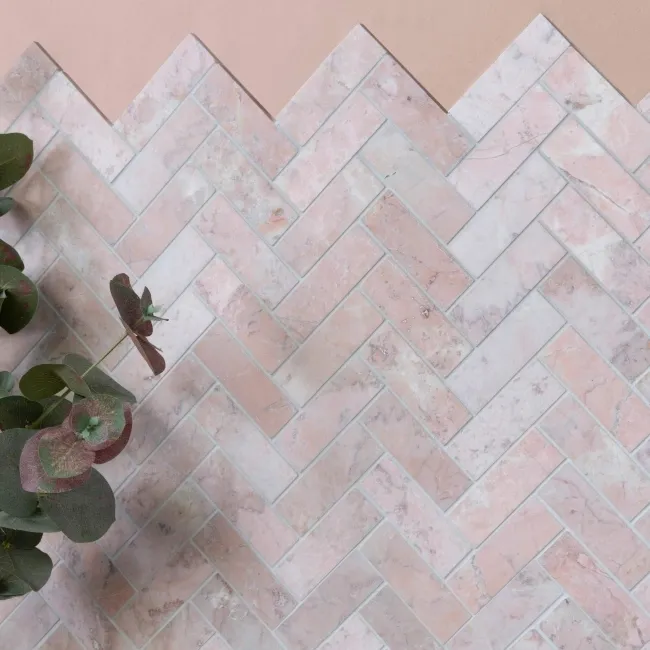 Himalayan Pink Honed Marble Herringbone Mosaic Wall and Floor Tile
