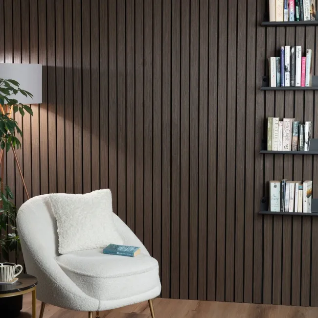 Trepanel® Walnut Brown Wide Slat Acoustic Wood Panels | Walls & Floors