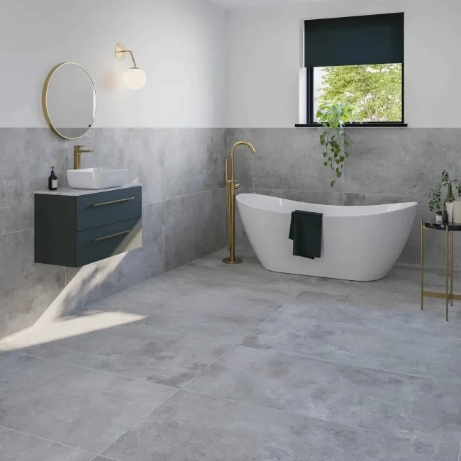 Foil Ash Grey Large Metallic Stone Effect Tiles | 1200x600