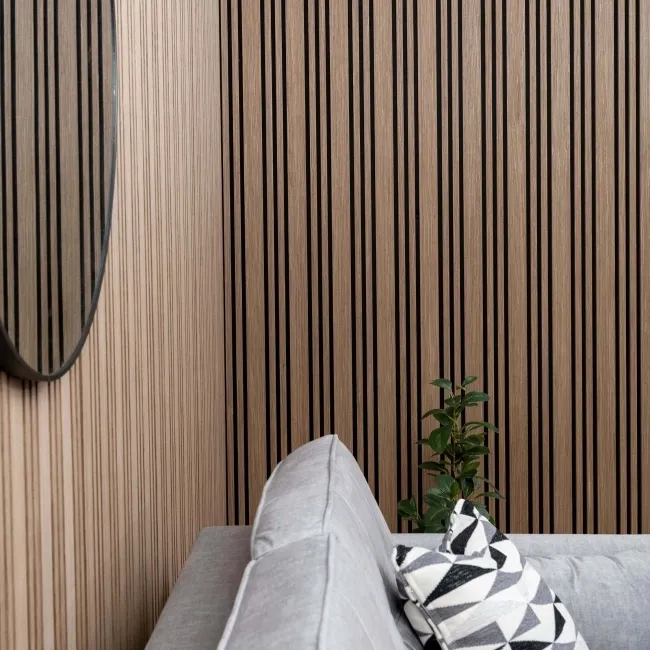 Trepanel Design® Multi-Width Smoked Oak Acoustic Wood Slat Wall Panels ...