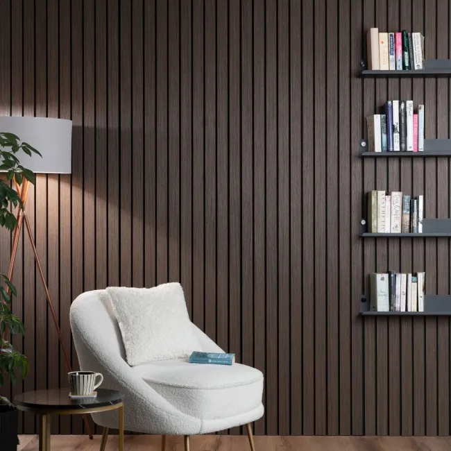 Trepanel® Walnut Brown Wide Slat Acoustic Wood Panels | Walls & Floors