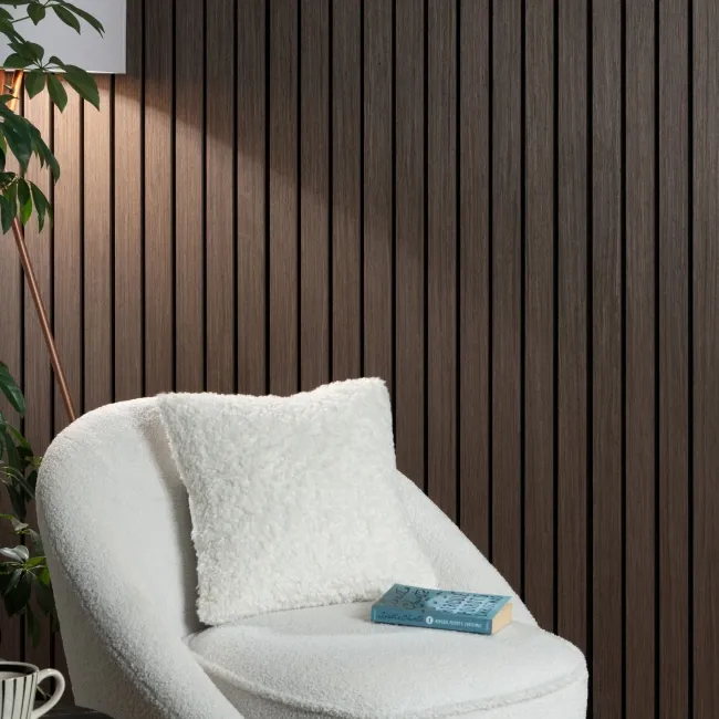 Trepanel® Walnut Brown Wide Slat Acoustic Wood Panels | Walls & Floors