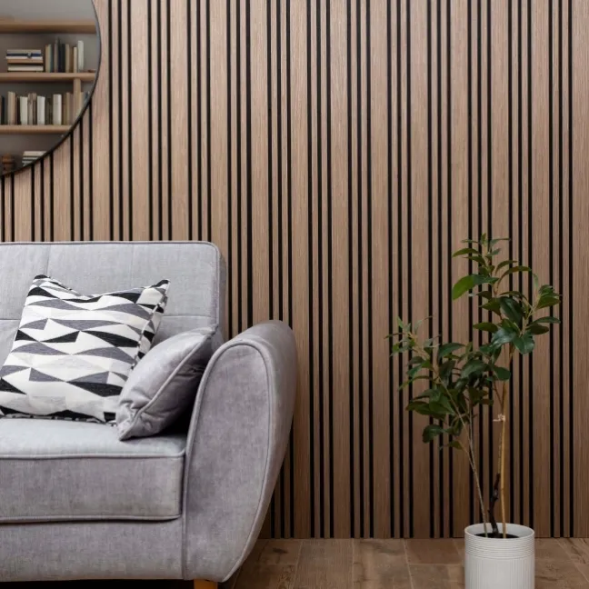 Trepanel Design® Multi-Width Smoked Oak Acoustic Wood Slat Wall Panels ...