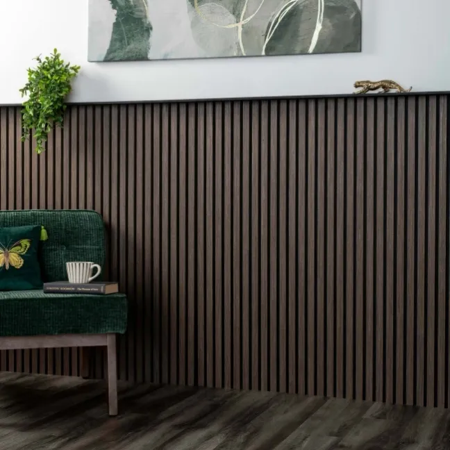 Trepanel® Walnut Brown Half Wall Wood Slat Panels | Walls & Floors